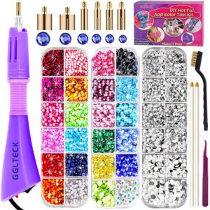 glteck hotfix applicator, bedazzler kit with 5784 pcs rhinestones for crafts, diy hot fix rhinestone applicator wand setter tool with 7 tips, 6 pattern templates, gloves, tweezers & cleaning brush