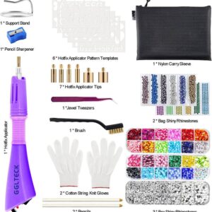 GLTECK Hotfix Applicator, Bedazzler Kit with 5784 PCS Rhinestones for Crafts, DIY Hot Fix Rhinestone Applicator Wand Setter Tool with 7 Tips, 6 Pattern Templates, Gloves, Tweezers & Cleaning Brush