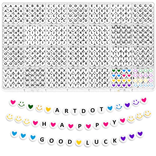 ARTDOT Letter Beads for Jewelry Bracelets Making, 1400 PCS 28 Styles Alphabet Smiley Face Heart Beads kit Crafts for Girls