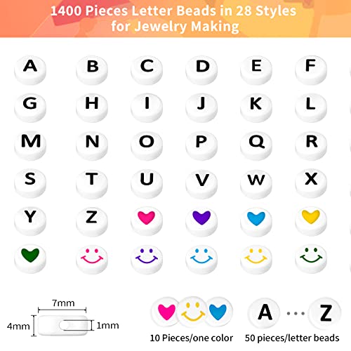 ARTDOT Letter Beads for Jewelry Bracelets Making, 1400 PCS 28 Styles Alphabet Smiley Face Heart Beads kit Crafts for Girls