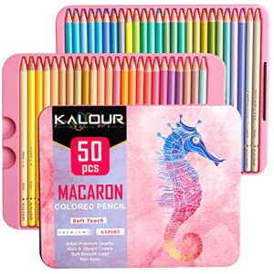 kalour macaron pastel colored pencils,set of 50 colors,artists soft core,ideal for drawing sketching shading,coloring pencils for adults kids beginners