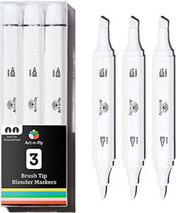 art-n-fly alcohol colorless blender marker dual tip pack of 3 – colorless marker blender with japanese ink & brush tip – clear blending pen for art illustration, portrait, sketching, drawing