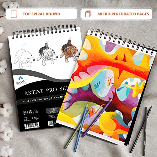 Bellofy Multimedia Sketchbook 100 Sheets | Mixed Media Paper for Drawing & Painting | Drawing Paper for Artists, Beginners & Kids | Sketchbook Mixed Media for Acrylic, Watercolor, Graphite & More