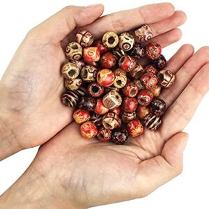 JPSOR 300pcs 12mm Painted Wooden Hair Beads, Round Loose Wood Beads Bulk for Braids, African Beads for Hair, Jewelry Making, Craft DIY, Macrame Rosary Bracelet Necklace Making