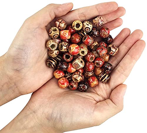 JPSOR 300pcs 12mm Painted Wooden Hair Beads, Round Loose Wood Beads Bulk for Braids, African Beads for Hair, Jewelry Making, Craft DIY, Macrame Rosary Bracelet Necklace Making