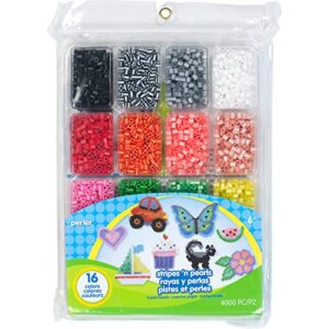 perler beads stripes and pearls assorted fuse beads tray for kids crafts, 4000 pcs