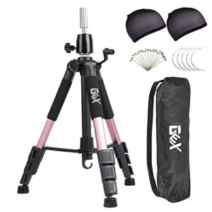 gex 55″ mannequin tripod stand canvas block training doll manikin head wig stand for cosmetology hairdressing (rose gold)