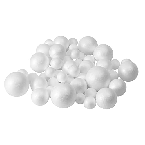 50 Pack Craft Foam Balls, 5 Sizes(1-2.4 Inches),White Polystyrene Smooth Round Balls, Foam Balls for Arts and Crafts, Christmas, DIY Craft for Home, Supplies School Craft Project and Holiday Party。