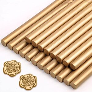 sealing wax sticks, paxcoo 20pcs wax seal sticks, glue gun sealing wax sticks for wedding invitations, letter, envelope, cards and crafts (antique gold)