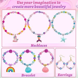 Cludoo 773Pcs Mermaid Charm DIY Beads for Jewelry Making, Unicorn DIY Bracelet Making Bead Kit for Kids Girls with Pearl Starfish Shell, Ocean Pearl Beads with Mermaid for Bracelet Necklace Making