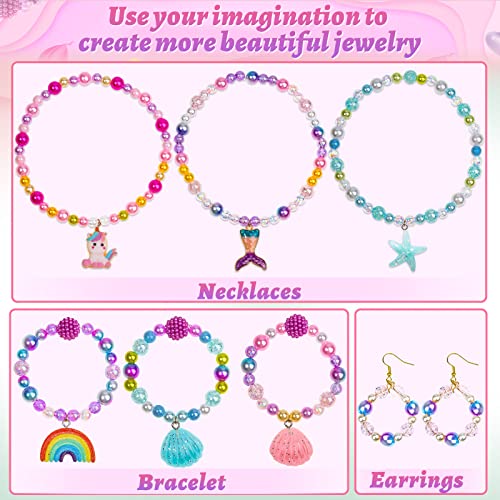 Cludoo 773Pcs Mermaid Charm DIY Beads for Jewelry Making, Unicorn DIY Bracelet Making Bead Kit for Kids Girls with Pearl Starfish Shell, Ocean Pearl Beads with Mermaid for Bracelet Necklace Making