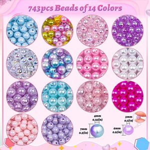 Cludoo 773Pcs Mermaid Charm DIY Beads for Jewelry Making, Unicorn DIY Bracelet Making Bead Kit for Kids Girls with Pearl Starfish Shell, Ocean Pearl Beads with Mermaid for Bracelet Necklace Making