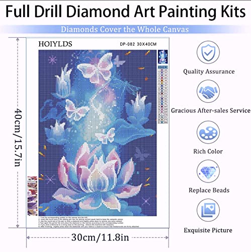 Louts Diamond Art Painting Kits for Adults - Full Drill Diamond Dots Paintings for Beginners, Lotus Butterfly Round 5D Paint with Diamonds Pictures Gem Art Painting Kits DIY Adult Crafts 12x16inch