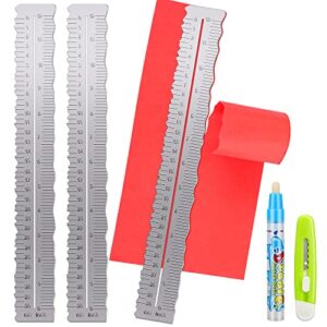 3 pcs metal paper tearing ruler craft ruler stainless steel deckle edge ruler paper ripper tool irregular edges measuring tool with water pen for school scrapbook