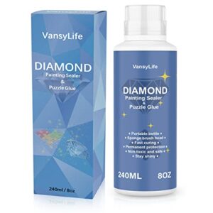 vansylife 240ml diamond painting sealer with sponge head, 5d diamond painting glue and jigsaw puzzle glue for permanent hold & shine effect (8 oz)