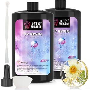 let’s resin uv resin, upgraded 500g crystal clear uv resin hard, low odor ultraviolet epoxy resin, uv light cure solar sunlight activated glue for jewelry, craft decoration