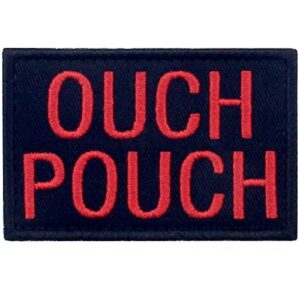 ouch pouch embroidered patch tactical moral applique fastener hook & loop emblem, red & black