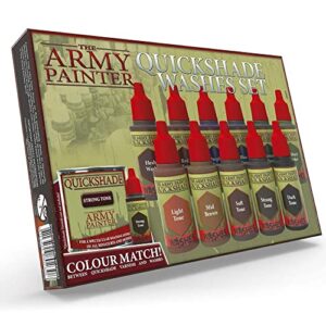 the army painter 11 nontoxic miniature paint washes in dropper bottles – rich pigment fluid acrylic paint washes miniature painting kit, liquid acrylic paint set – warpaint quickshade wash set