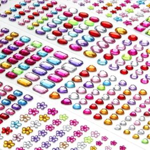 1200+ pcs self adhesive gems stickers,14 sheets rhinestone stickers for diy craft,8 shapes sparkle jewels for nail body makeup festival