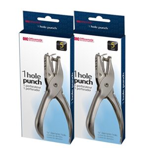 1 hole punch, 5 sheet capacity, comes in 2 pack, silver (90073)