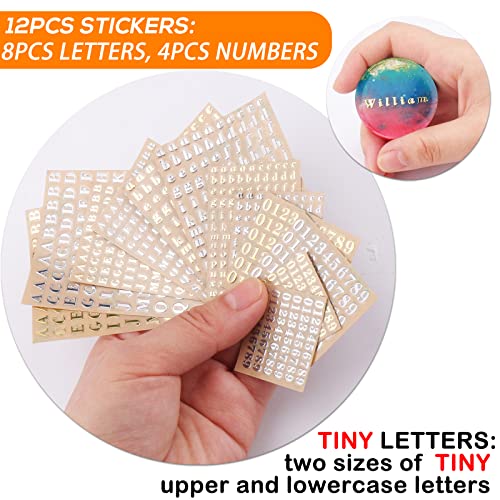 Letter Resin Stickers, AIERSA Small Letter Stickers for Resin Scrapbook Supplies, Alloy Alphabet Number Stickers, Self Adhesive, Glitter Gold and Silver, 3mm and 4.5mm Tall, 12 Sheets