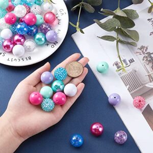 PH PandaHall 50pcs Chunk Beads, 20mm Bubblegum Beads Colorful Large Rhinestone Pearl Beads Loose Beads Round Spacer Beads for Jewelry Bracelet Necklace Pen Bag Chain Making Crafts Supplies