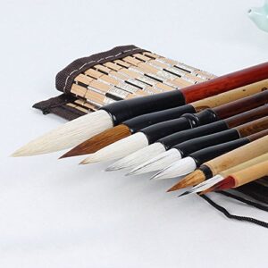 Shanlian Hubi Writing Brush Chinese Calligraphy Brush Set Kanji Japanese Sumi Painting Drawing Brushes 10 Piece/Set+Roll-up Bamboo Brush Holder