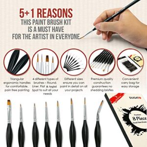 DUGATO Fine Detail Paint Brush Set, 8pcs Tiny Professional Micro Miniature Painting Brushes Kit with Ergonomic Handle for Acrylic, Oil, Watercolor, Art, Scale Model, Face, Paint by Numbers (VIII)