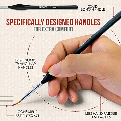 DUGATO Fine Detail Paint Brush Set, 8pcs Tiny Professional Micro Miniature Painting Brushes Kit with Ergonomic Handle for Acrylic, Oil, Watercolor, Art, Scale Model, Face, Paint by Numbers (VIII)