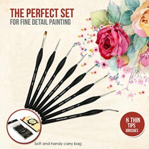 DUGATO Fine Detail Paint Brush Set, 8pcs Tiny Professional Micro Miniature Painting Brushes Kit with Ergonomic Handle for Acrylic, Oil, Watercolor, Art, Scale Model, Face, Paint by Numbers (VIII)