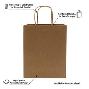 Prime Line Packaging - 8x4x10 Inch 100 Pack Kraft Paper Bags, Brown Gift Bags with Handles, Small Craft Shopping Bags in Bulk for Boutiques, Small Business, Retail Stores, Gifts & Merchandise