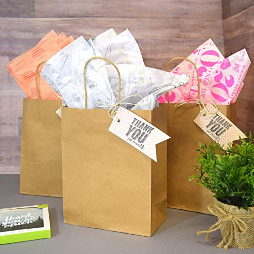 Prime Line Packaging - 8x4x10 Inch 100 Pack Kraft Paper Bags, Brown Gift Bags with Handles, Small Craft Shopping Bags in Bulk for Boutiques, Small Business, Retail Stores, Gifts & Merchandise