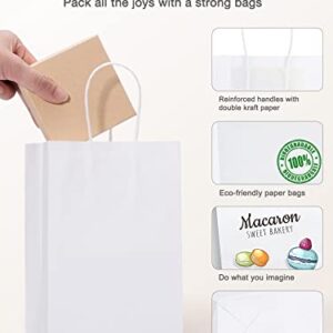 MESHA White Paper Bags with Handles,100 Pcs Kraft Paper Bags for Small Business; 5.25x3.75x8 White Small Gift Bags with Handles Bulk,Premium Paper Gift Bags,small Paper shopping bags，