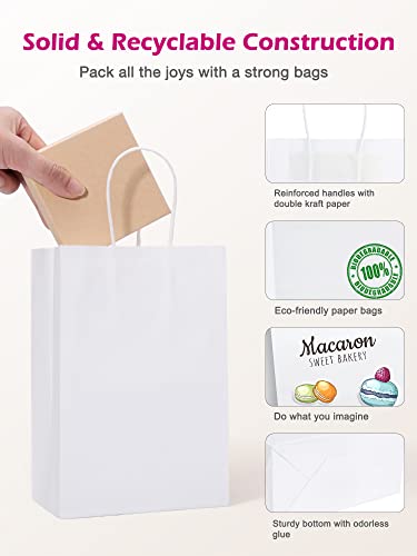 MESHA White Paper Bags with Handles,100 Pcs Kraft Paper Bags for Small Business; 5.25x3.75x8 White Small Gift Bags with Handles Bulk,Premium Paper Gift Bags,small Paper shopping bags，