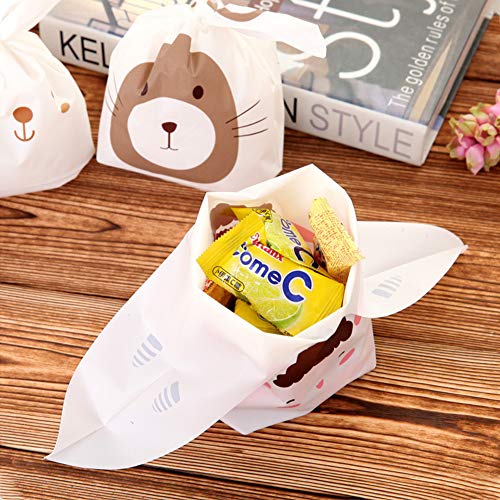 100PCS Cute Rabbit Long Ear Candy Gift Bags, Easter Goodie Bags Bunny Cookie Snack Bag Packaging Cookie Supplies