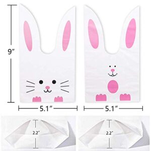 100PCS Cute Rabbit Long Ear Candy Gift Bags, Easter Goodie Bags Bunny Cookie Snack Bag Packaging Cookie Supplies