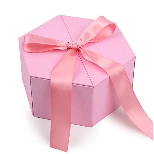 JOHOUSE Large Gift Box, 8 inches Pink Gift Boxes with Lids for Presents, Wedding Box, Baby Shower, Valentines Day and Graduations