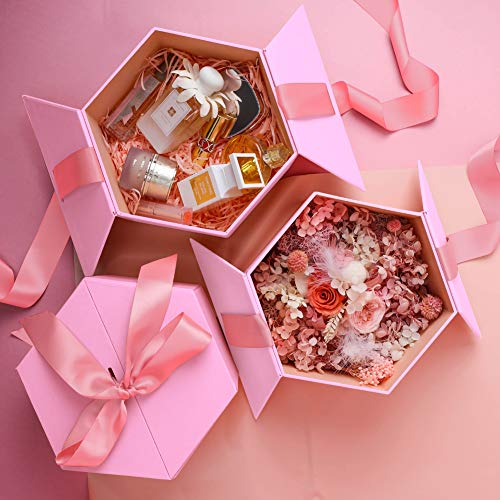 JOHOUSE Large Gift Box, 8 inches Pink Gift Boxes with Lids for Presents, Wedding Box, Baby Shower, Valentines Day and Graduations