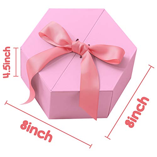 JOHOUSE Large Gift Box, 8 inches Pink Gift Boxes with Lids for Presents, Wedding Box, Baby Shower, Valentines Day and Graduations