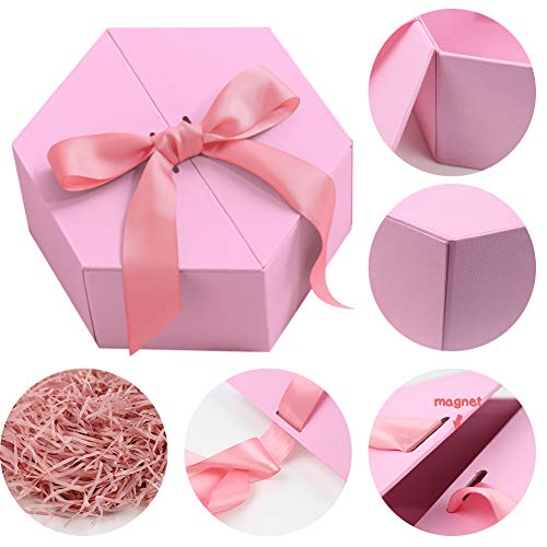 JOHOUSE Large Gift Box, 8 inches Pink Gift Boxes with Lids for Presents, Wedding Box, Baby Shower, Valentines Day and Graduations