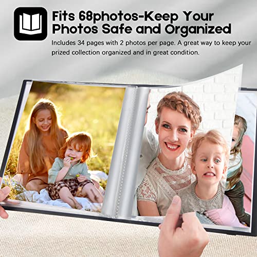 Photo Album 8x10, 8x10 Photo Album Book Holds 68 Photos, Art Portfolio Binder for 8 x 10 Pictures, Photo Albums for 8x10 Photos, 10x8 Sheet Protector Folder for Photos, Kids Artwork, Sketch (Black)