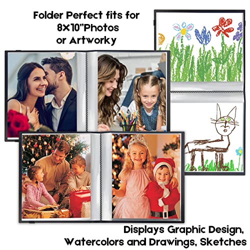 Photo Album 8x10, 8x10 Photo Album Book Holds 68 Photos, Art Portfolio Binder for 8 x 10 Pictures, Photo Albums for 8x10 Photos, 10x8 Sheet Protector Folder for Photos, Kids Artwork, Sketch (Black)