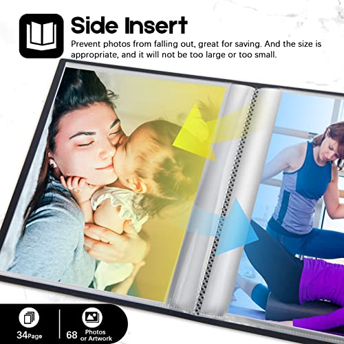 Photo Album 8x10, 8x10 Photo Album Book Holds 68 Photos, Art Portfolio Binder for 8 x 10 Pictures, Photo Albums for 8x10 Photos, 10x8 Sheet Protector Folder for Photos, Kids Artwork, Sketch (Black)