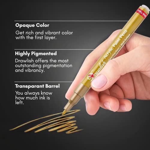 Acrylic Paint Pens - Permanent Markers 2 Gold Pens & 2 Silver Paint Marker Pens Set of 4 Acrylic Pens 0.7mm Extra Fine Tip - Ideal for Rock Painting, Fabric, Glass, Wood, Canvas, Ceramic, Porcelain