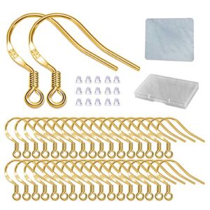 gold fishhook earring hooks – 120 pcs/60 pairs 18k gold hypoallergenic ear wires fish hooks for jewelry making, jewelry findings parts with 120 pcs rubber earring backs stopper for diy earrings