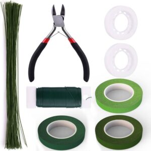 glamfields floral arrangement kit with cutter, 5 rolls 1/2″ wide floral tapes, 100 pcs 26 gauge floral stem wire, 1 roll 22 gauge floral wire for bouquet stem wrapping and floral crafts