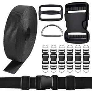 3/4 inch buckles straps set 6 yards 3/4 inch black nylon webbing strap 6 pcs plastic buckle dual adjustable 12pcs tri-glide slide clip metal d rings