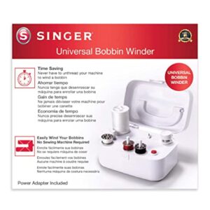 SINGER | Bobbin Winder For Sewing Machines - For Class 15 and 15J Bobbins - Simple & Portable - Battery Powered With Included Power Adapter , White