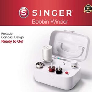 SINGER | Bobbin Winder For Sewing Machines - For Class 15 and 15J Bobbins - Simple & Portable - Battery Powered With Included Power Adapter , White