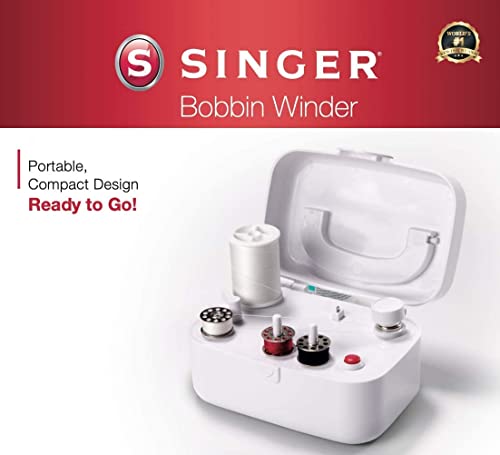 SINGER | Bobbin Winder For Sewing Machines - For Class 15 and 15J Bobbins - Simple & Portable - Battery Powered With Included Power Adapter , White